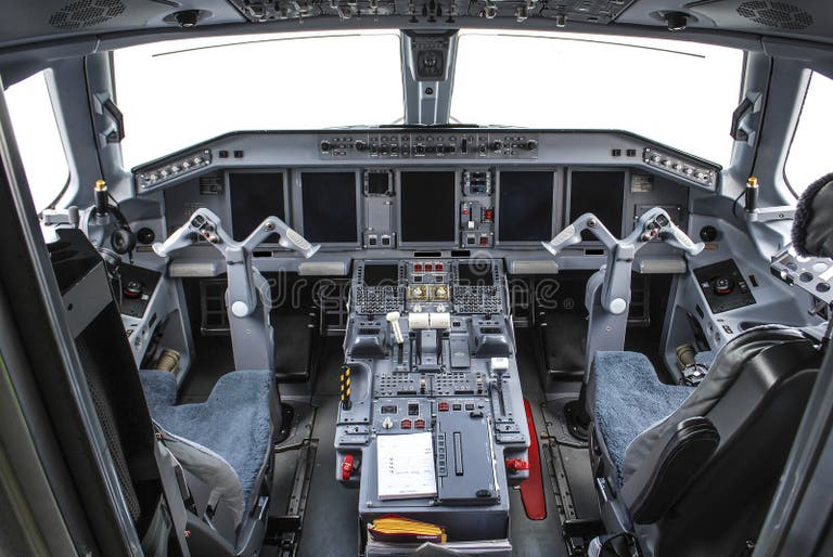Modern airplane cockpit stock photo. Image of captain - 54535636
