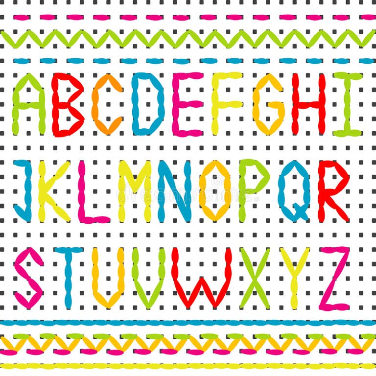Embroidered Alphabet and Borders Stock Vector - Illustration of capital ...
