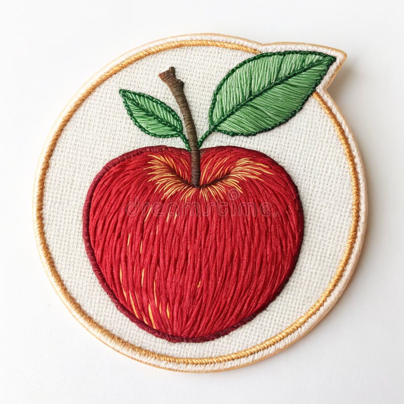 Embroidered Apple Round Canvas, Red Fruit, Needlework Art, Fruit ...