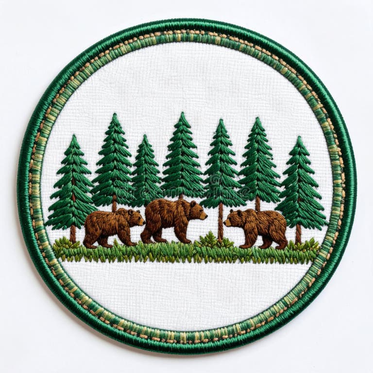 Embroidered Bear Family Patch with Pine Trees Stock Illustration - Illustration of textile ...