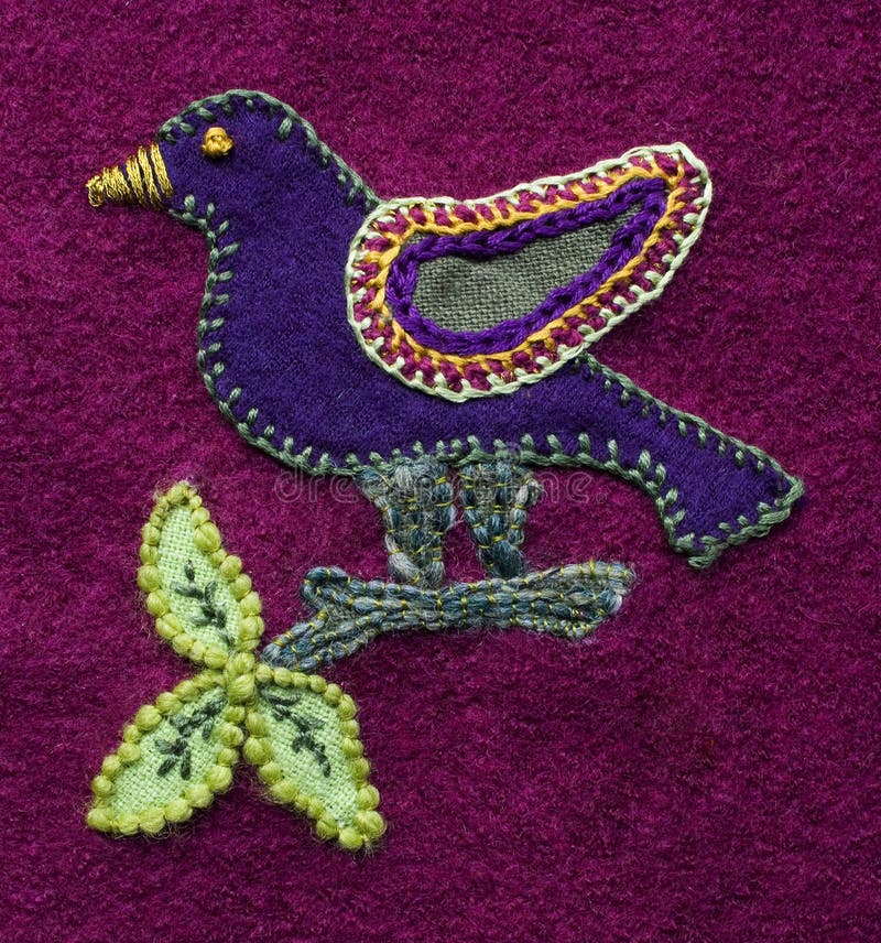 Embroidered bird stock photo. Image of handmade, leaves - 13785308