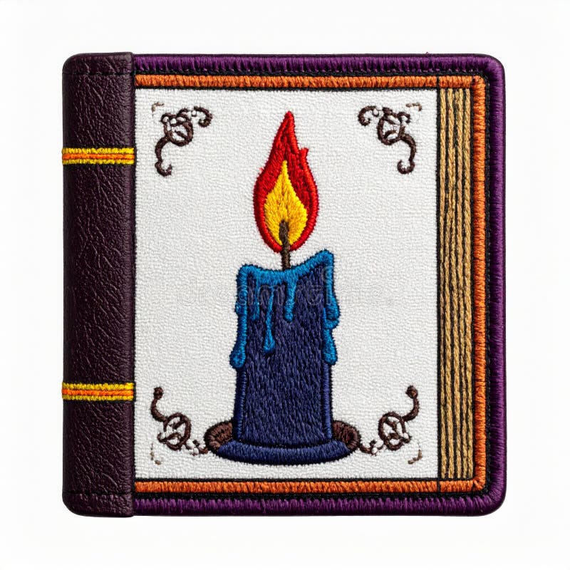 Embroidered Book Patch with Burning Candle Stock Illustration ...
