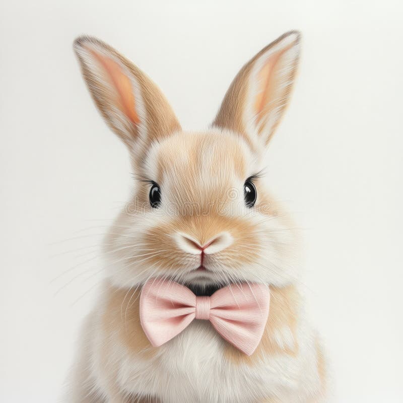 Embroidered Bunny with Pink Bow Tie on White Background Stock Image ...