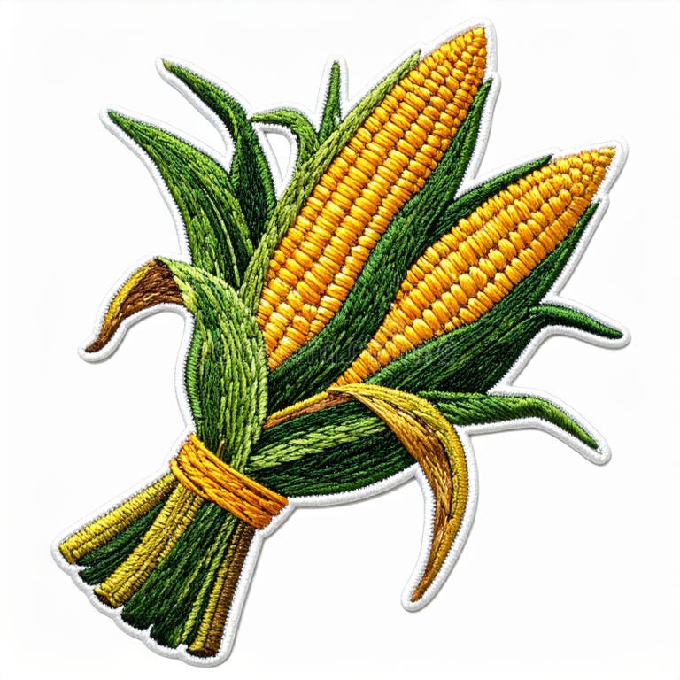 Embroidered Corn Patch: Yellow and Green Ears of Corn Stock ...