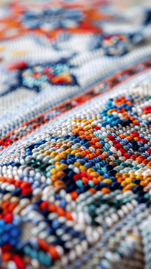 Embroidered Cross-stitch Pattern on Fabric, Traditional Needlework ...