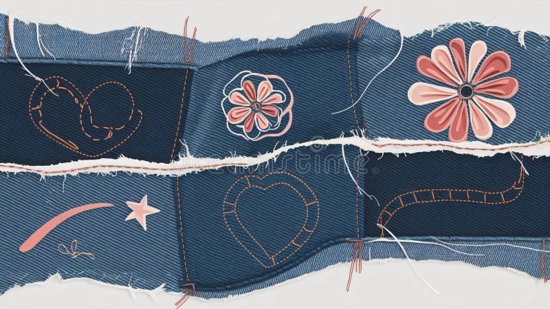 Embroidered Denim Patchwork, Jeans Fabric Texture High Quality Image ...