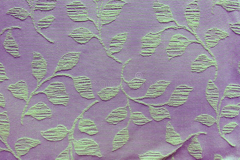 Green Leaf Embroidered Fabric. Purple Background Stock Image - Image of ...