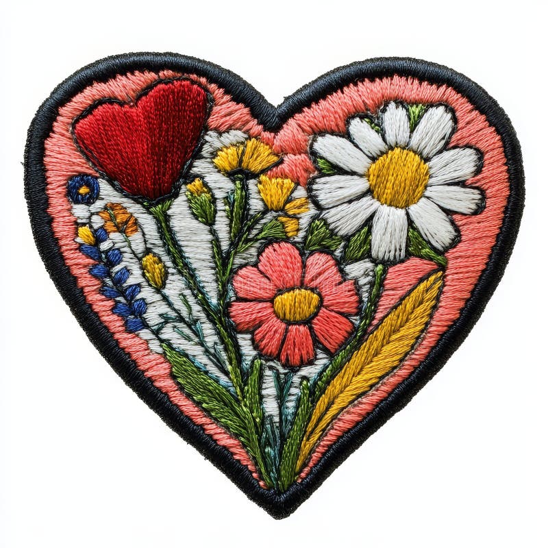 Embroidered Floral Heart Patch Perfect for Sewing and Crafting Projects ...