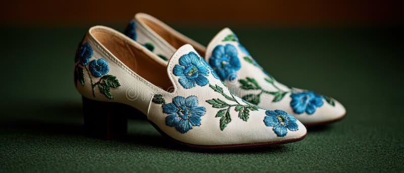 Embroidered Floral Pattern Shoes Stock Illustration - Illustration of ...