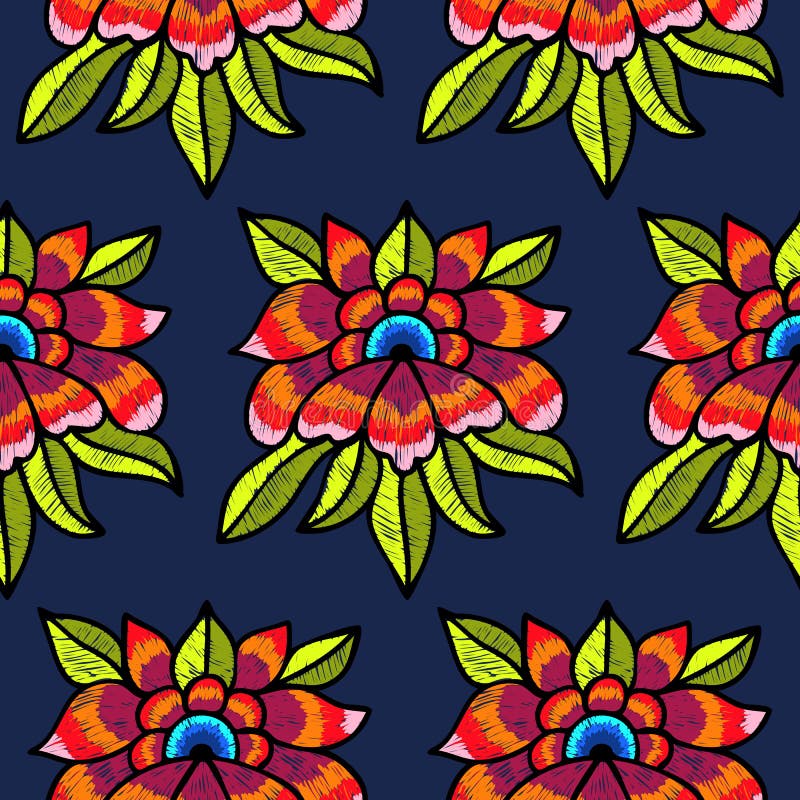 Embroidered flowers stock vector. Illustration of flower - 81010971