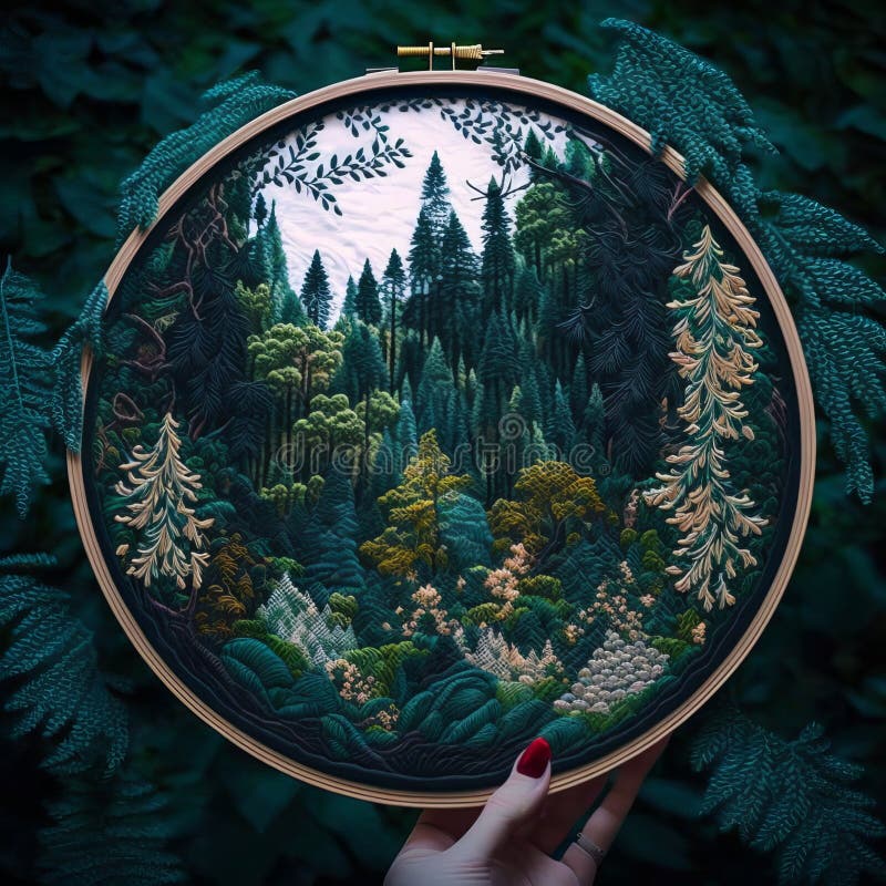 Embroidered Forest (generative AI) Stock Illustration - Illustration of ...