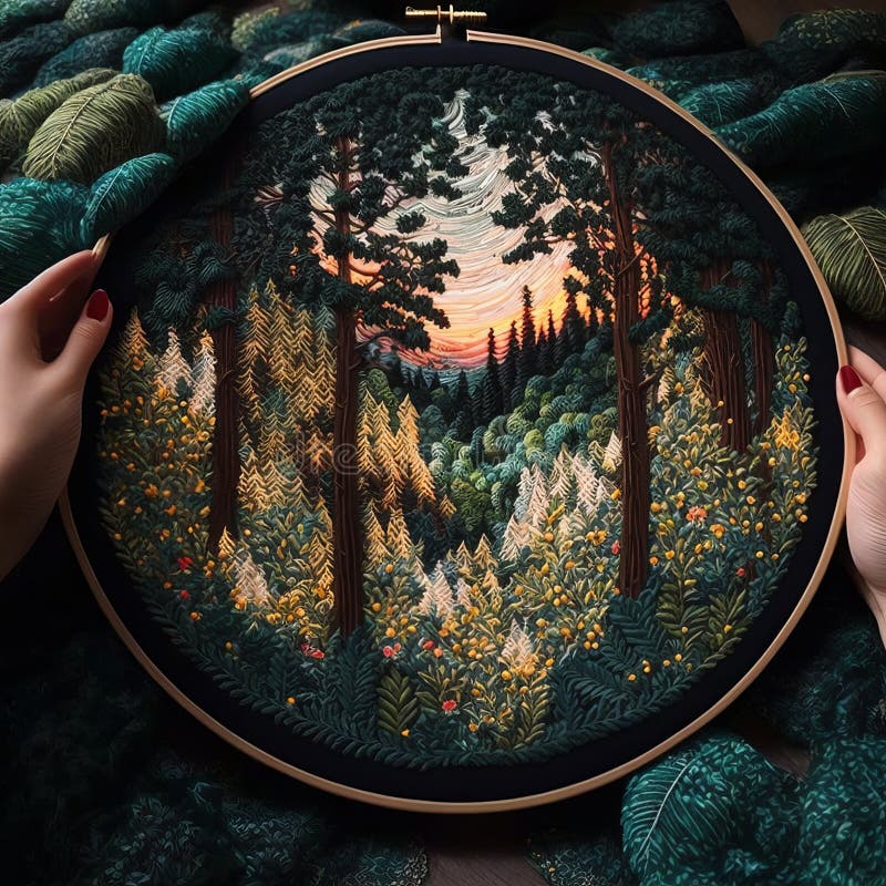 Embroidered Forest (generative AI) Stock Illustration - Illustration of ...