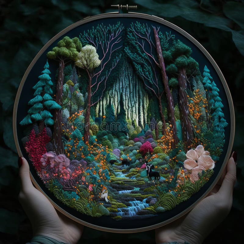 Embroidered Forest (generative AI) Stock Illustration - Illustration of ...
