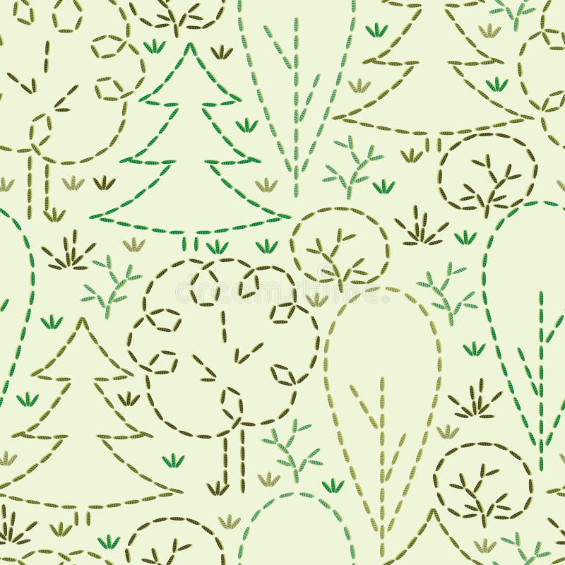 Embroidered Forest Seamless Pattern Background Stock Vector ...