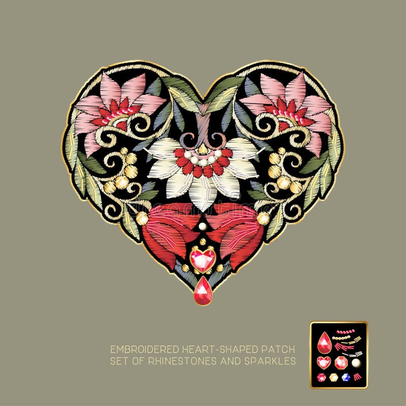 Embroidered Heart-shaped Patch Stock Vector - Illustration of garment ...