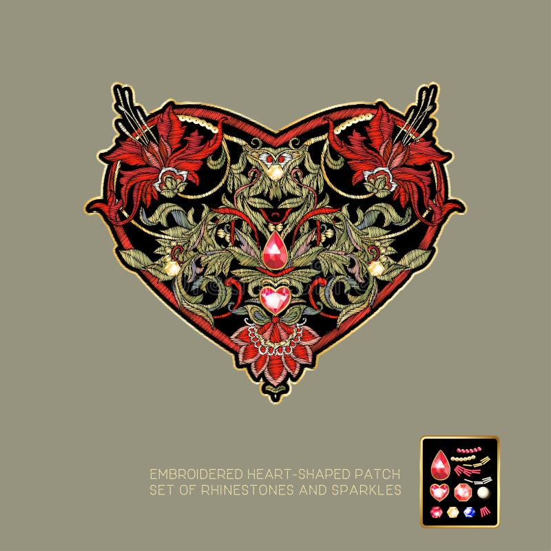 Embroidered Heart-shaped Patch Stock Vector - Illustration of patch ...