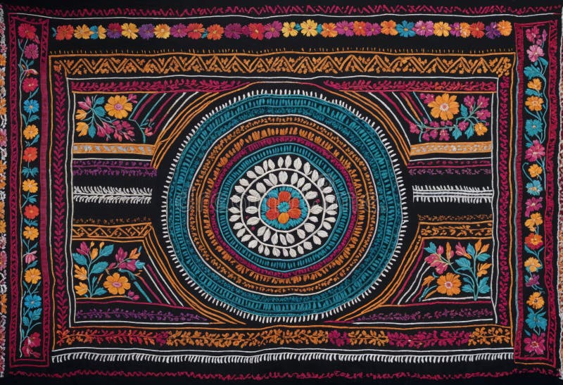 An Embroidered Hispanic Traditional Patterns Wall Hanging with Colorful ...