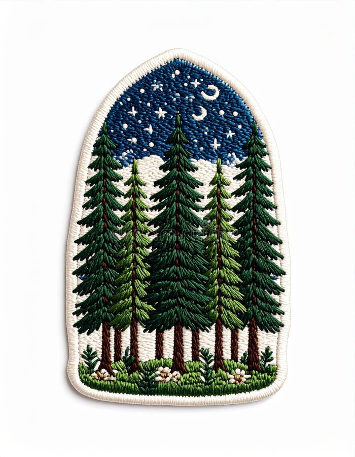 Embroidered Night Forest Patch with Stars and Moon Stock Illustration ...