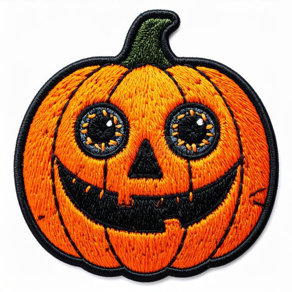 Embroidered Orange Pumpkin Patch with Smiling Face Stock Illustration ...