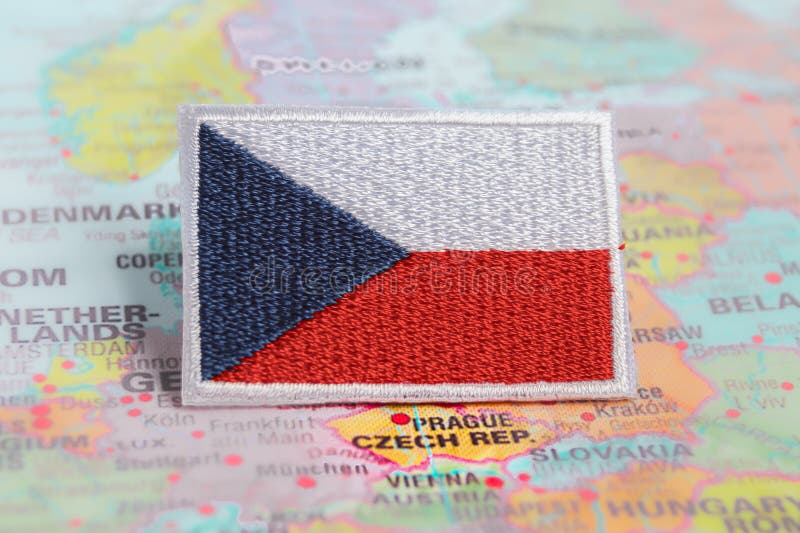 Czechia National Flag and CZ Flag Embroidered Over Prague Map. Travel and Patriotism. Stock ...