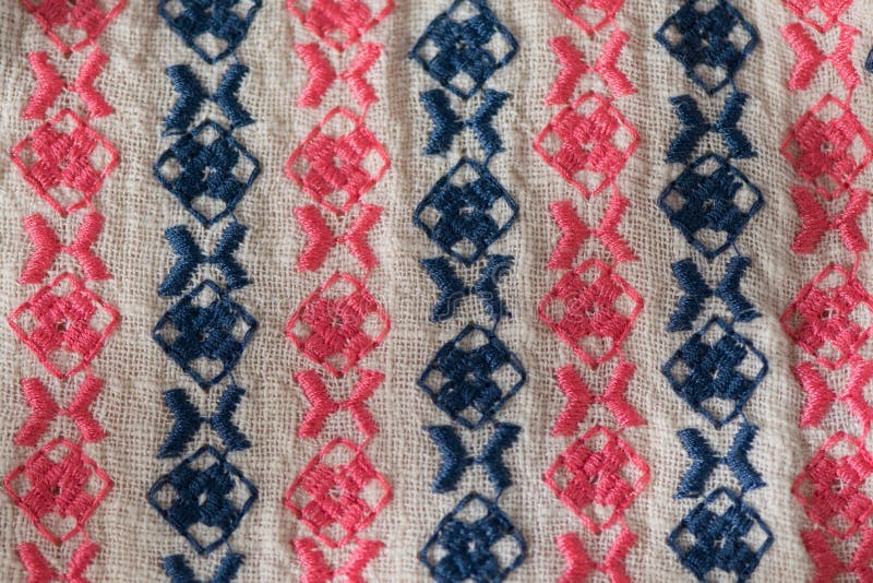 Embroidered Pattern on Cotton Fabric . Stock Photo - Image of copy ...