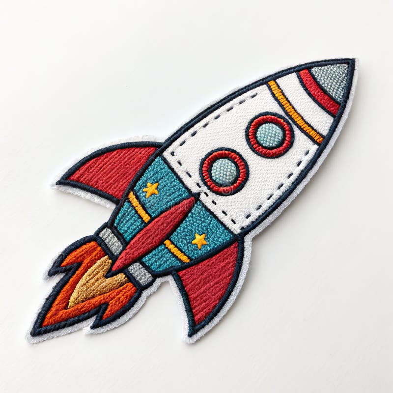 Embroidered Rocket Patch Colorful Spacecraft with Flames, Star ...