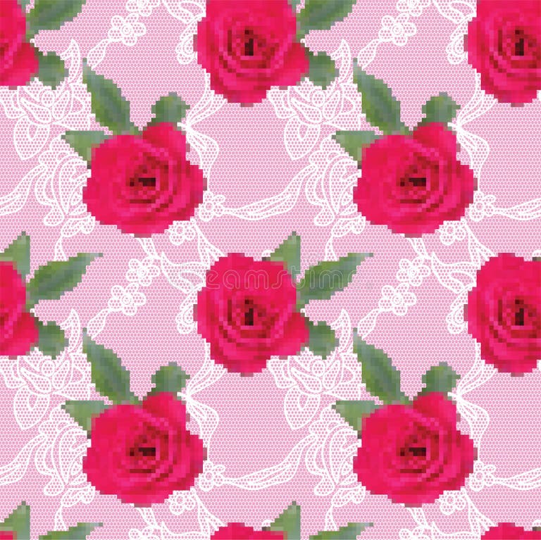 Fabric Seamless Pattern with Embroidered Roses Stock Vector ...