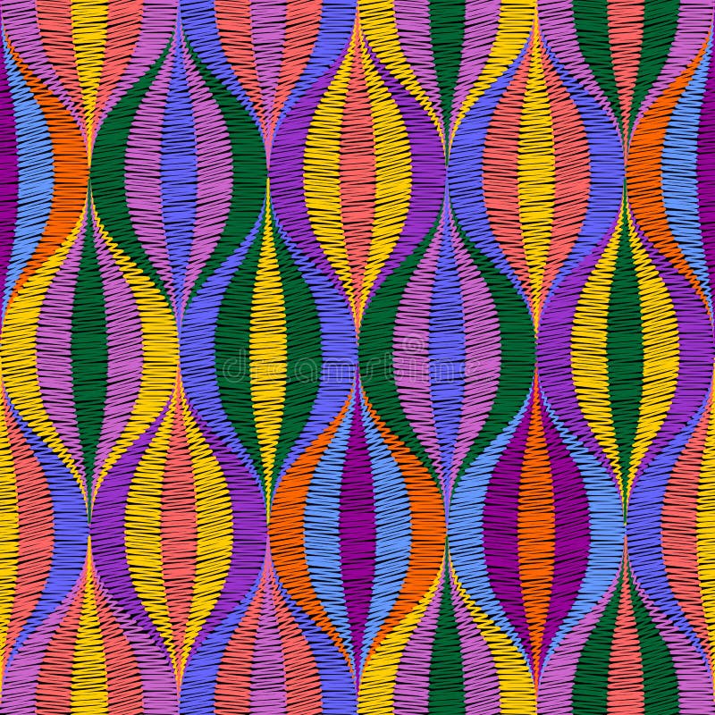 Embroidered Seamless Pattern with Colorful Waves. Print for Fabric ...