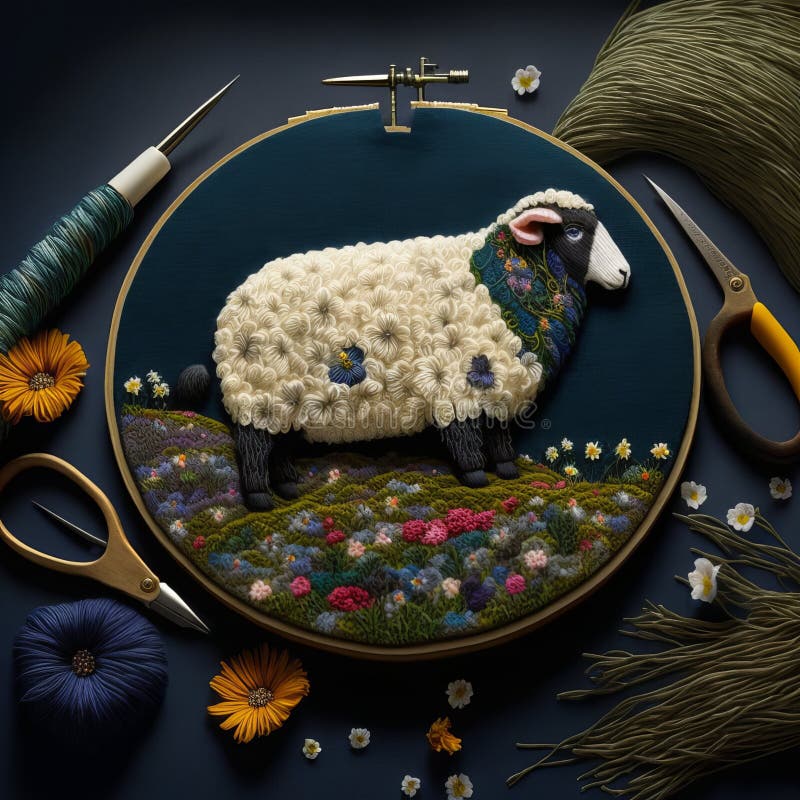Embroidered Sheep (generative AI) Stock Illustration - Illustration of ...