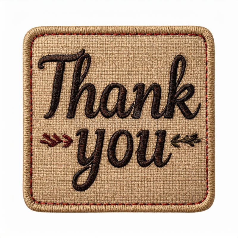 Embroidered Thank You Patch on Burlap Fabric Stock Illustration - Illustration of stitching ...