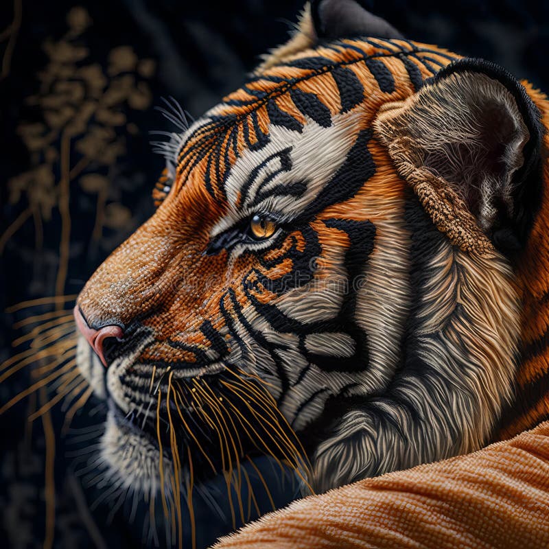 Embroidered Tiger (generative AI) Stock Illustration - Illustration of ...