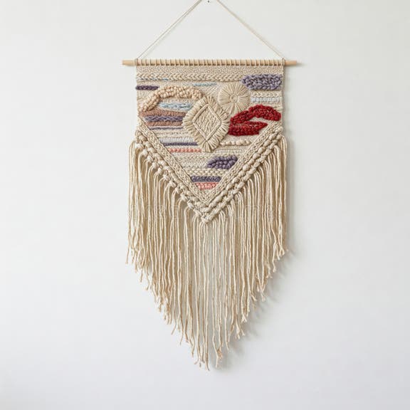 Embroidered Wall Hanging with Fringe, Front-facing Stock Illustration ...