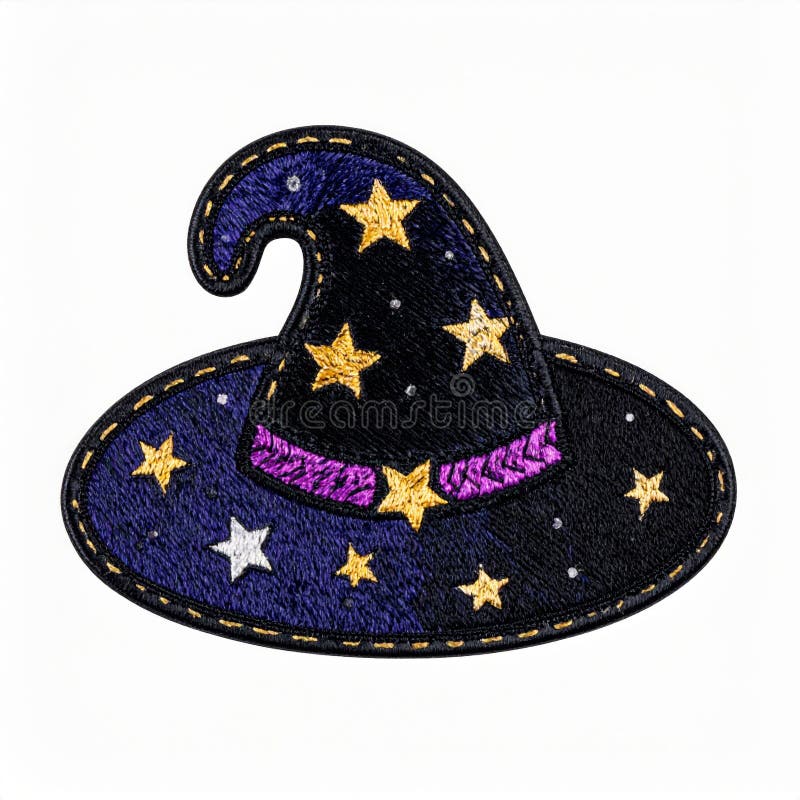 Embroidered Witch Hat Patch with Stars Stock Illustration - Illustration of magic, night: 390746645
