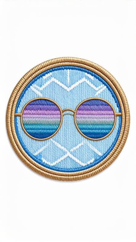 Embroidered Woven Circle Patch with Round Glasses and a Colorful ...