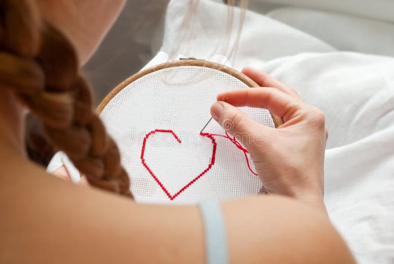 Embroidering girl stock photo. Image of decoration, needle - 18173606