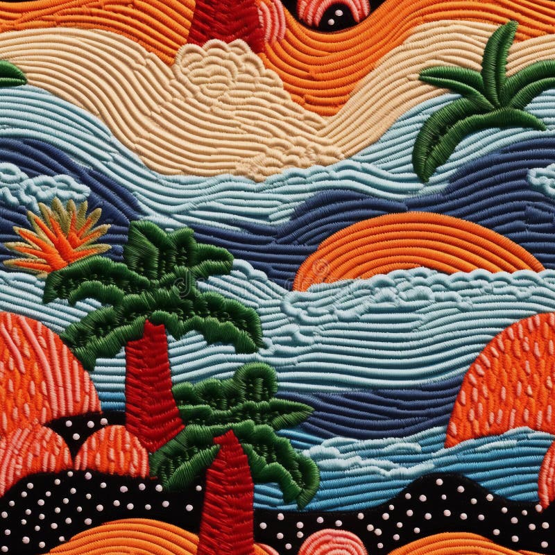 Embroidery. Abstract Seamless Pattern of a Beach Stock Illustration ...