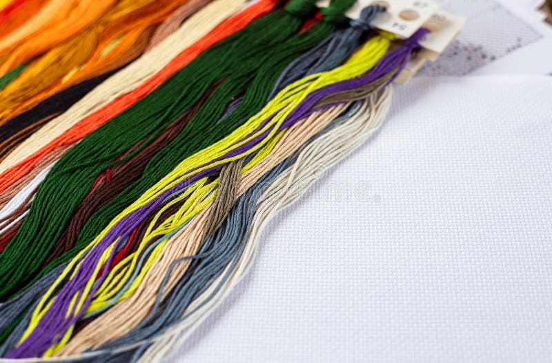 Embroidery Background with Empty Space. a Close-up of Several Bundles ...