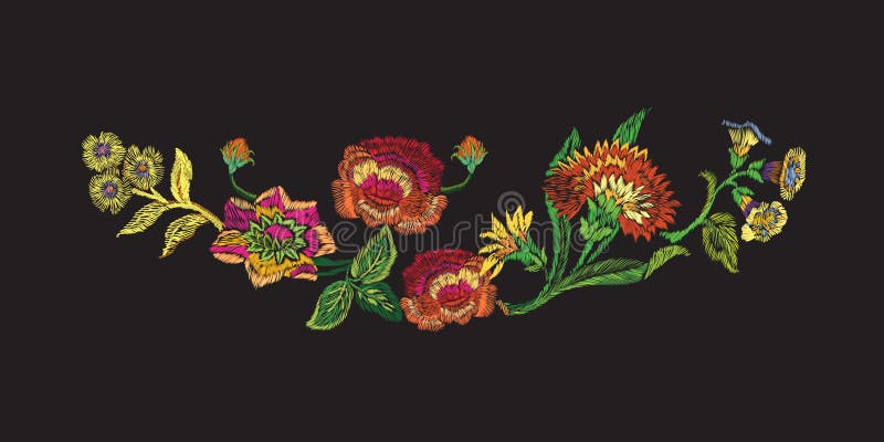Elegant Embroidery Pattern On A Black Background Stock Illustration ...
