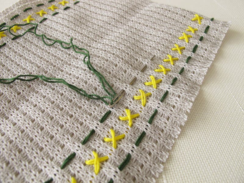Embroidery Stitches on Canvas Stock Photo - Image of yarn, needlework ...