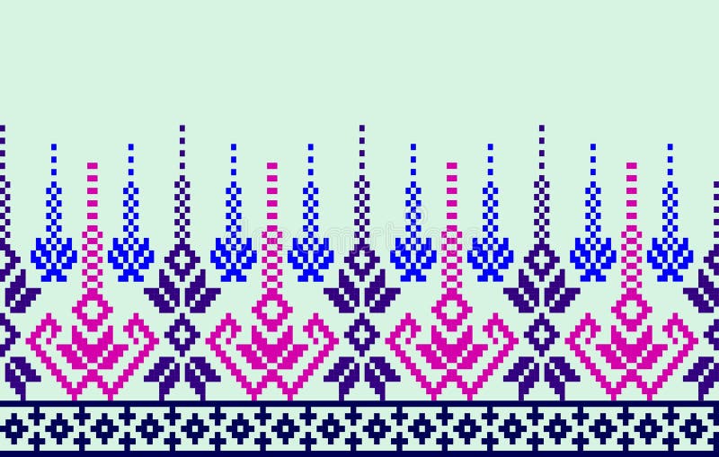 Embroidery Cross Stitch Ethnic Patterns Pixel Horizontal Seamless