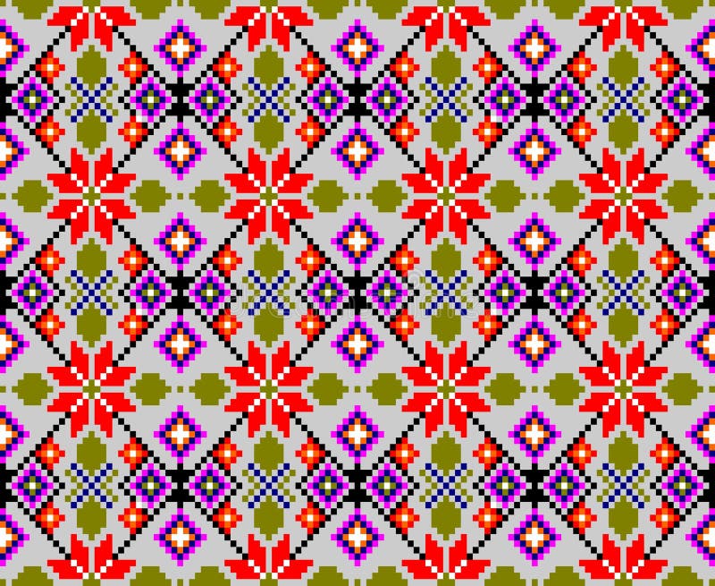 Embroidery Cross Stitch. Ethnic Patterns. Pixel Horizontal Seamless ...