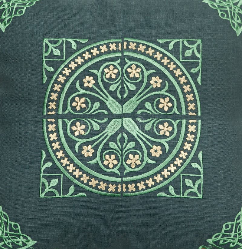 Embroidery Element, Pattern in Oriental Style, on Linen Fabric. Stock ...