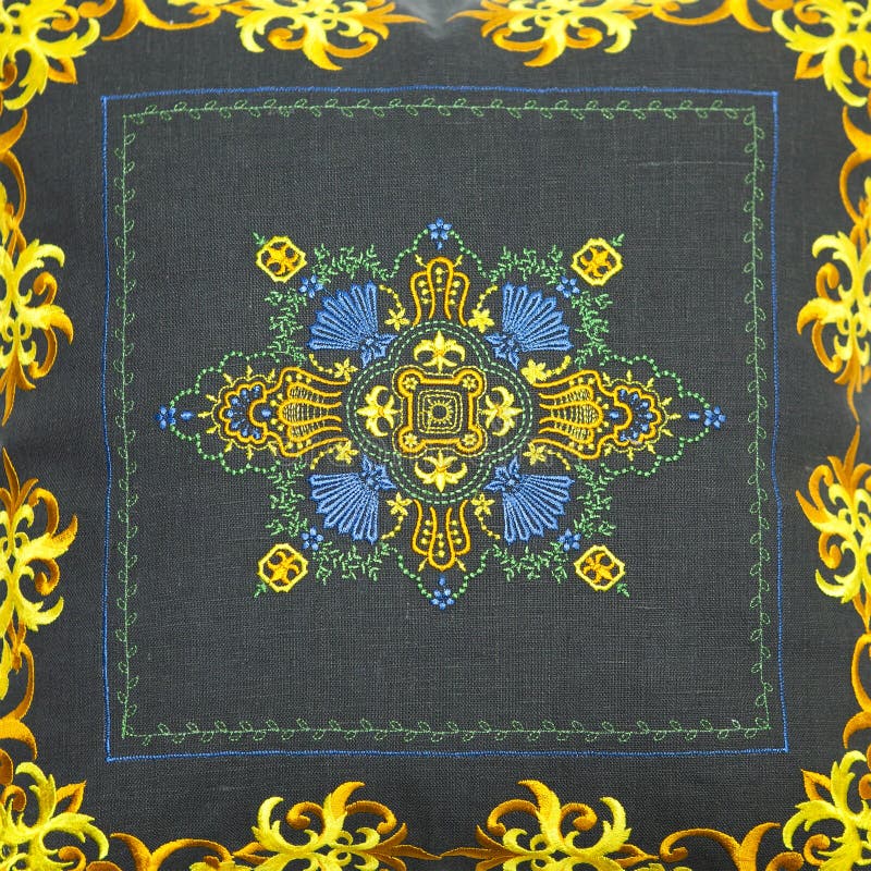 Embroidery Element, Pattern in Oriental Style, on Linen Fabric. Stock ...