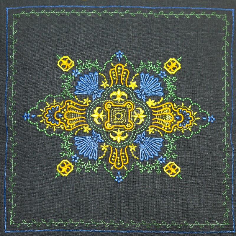 Embroidery Element, Pattern in Oriental Style, on Linen Fabric. Stock ...