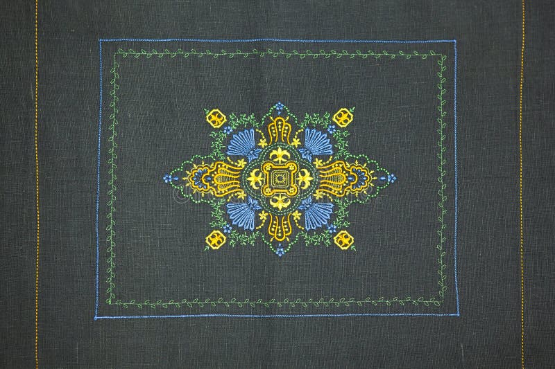 Embroidery Element, Pattern in Oriental Style, on Linen Fabric. Stock ...