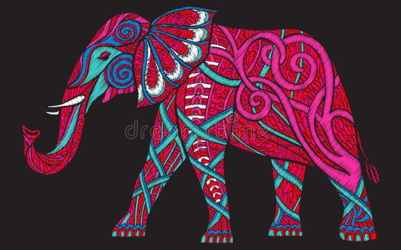 Embroidery Ethnic Patterned Ornate Elephant. Stock Vector ...