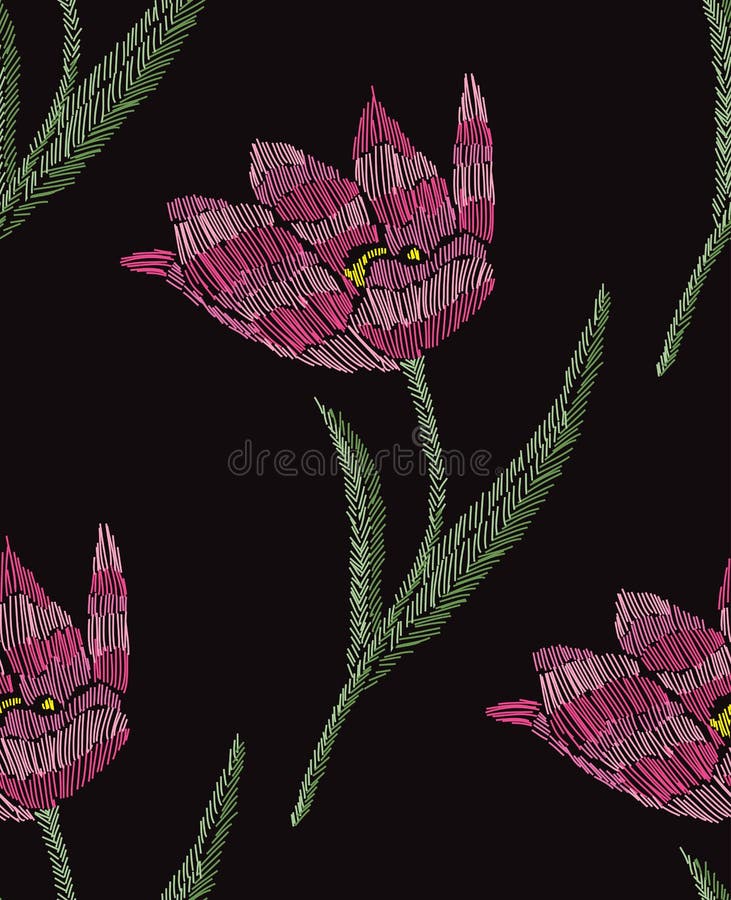 Embroidery Floral Seamless Pattern Stock Vector - Illustration of eps10 ...