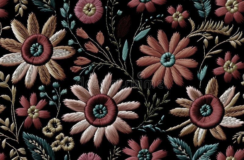 Embroidery Floral Seamless Pattern. Flower Texture for Fabric or ...