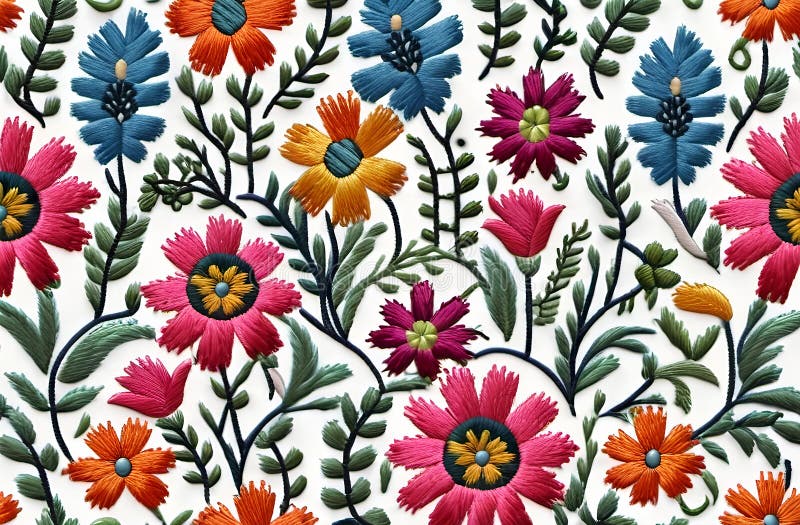 Embroidery Floral Seamless Pattern. Flower Texture for Fabric or ...