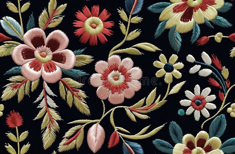 Embroidery Floral Seamless Pattern. Flower Texture for Fabric or ...